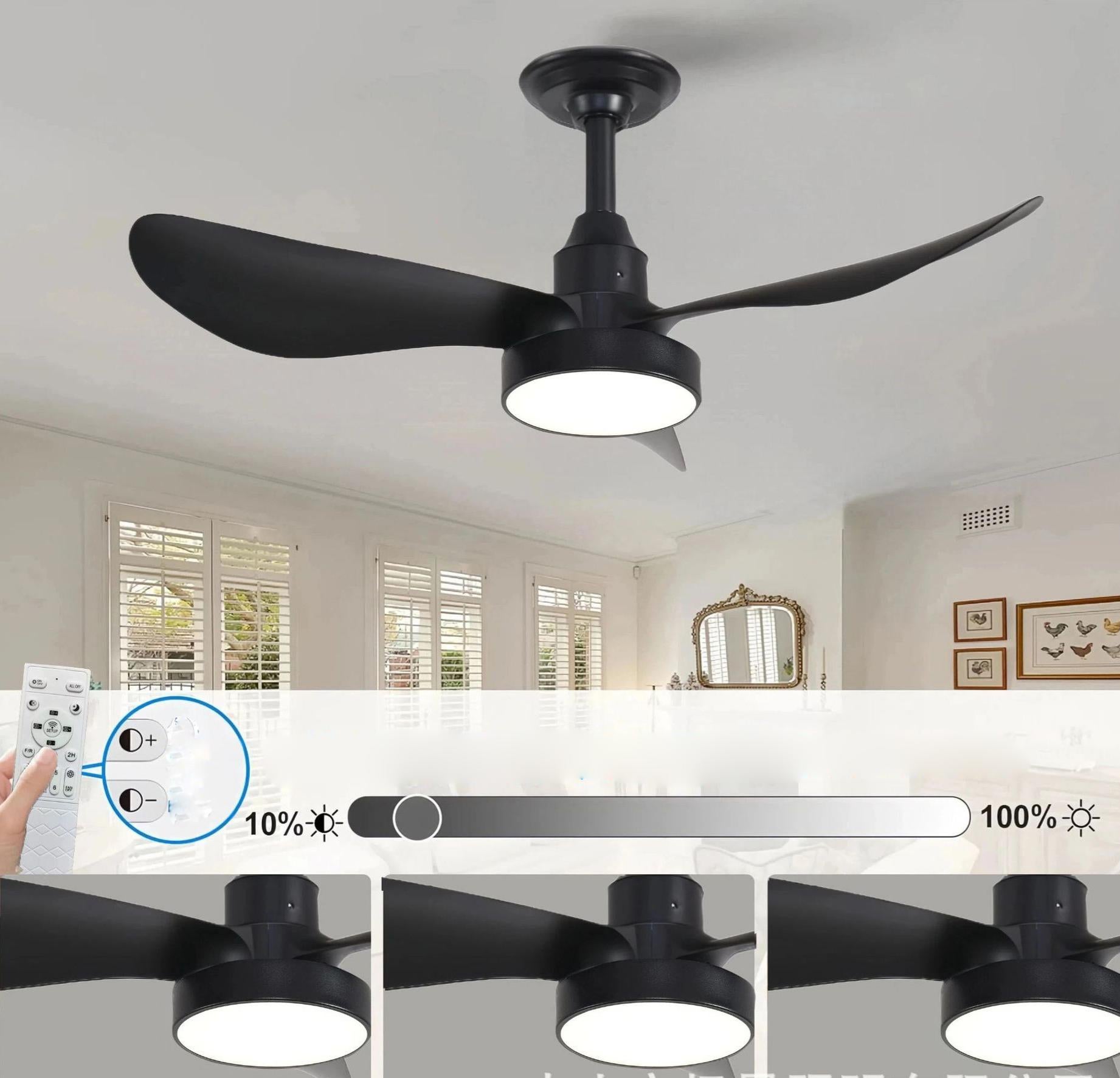 Ventilador de techo con luz, 6 velocidades, montaje empotrado, rotación ...