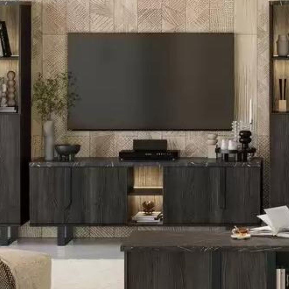 Mobile porta TV Zaira 4 ante colore palissandro nero | Leroy Merlin