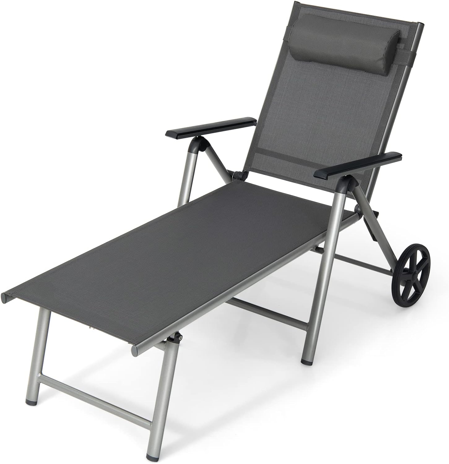 Tumbona plegable de jardín con ruedas, silla reclinable de aluminio con ...