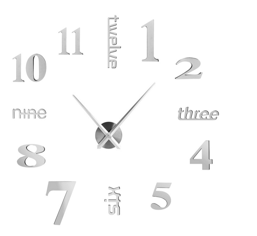 Reloj de pared plateado moderno, silencioso, sin marco, de gran tamaño, con adhesivo efecto ...