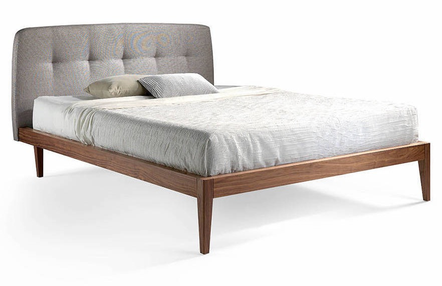 Lit double 150x200 bois noyer et tête de lit tissu Noviza-Couleur DUO ...