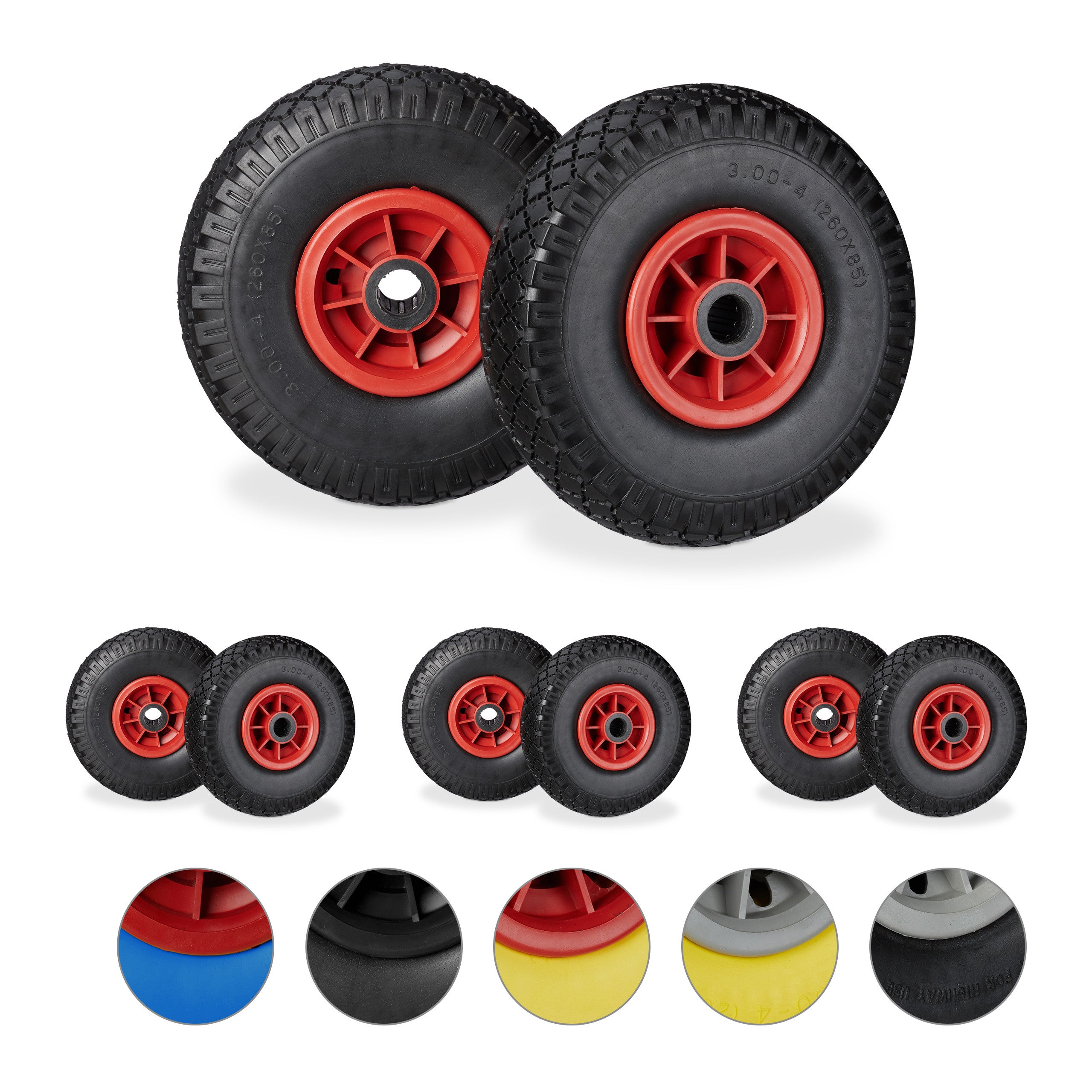 Roue de brouette, lot de 8, caoutchouc, 3.00-4", roue de rechange, pour ...