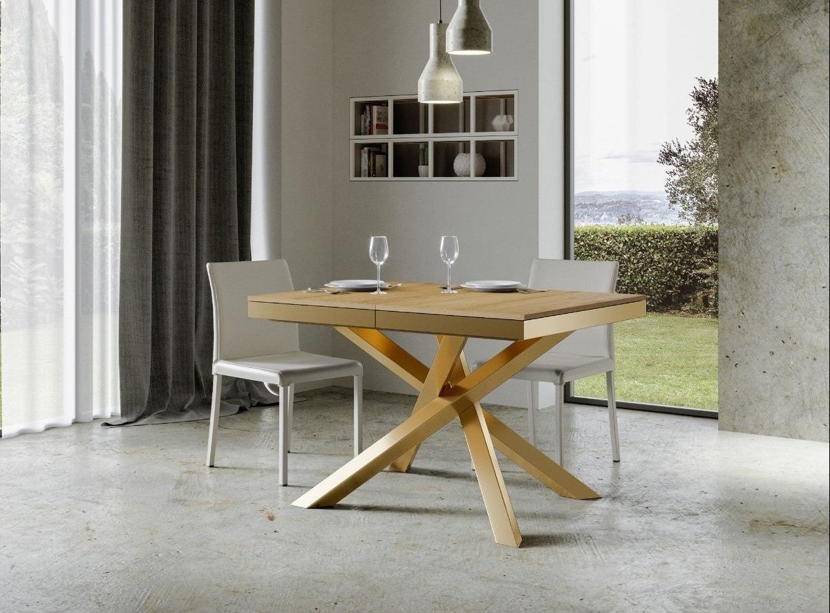 Table extensible 4 à 8 personnes chêne naturel et pieds entrelacés doré ...