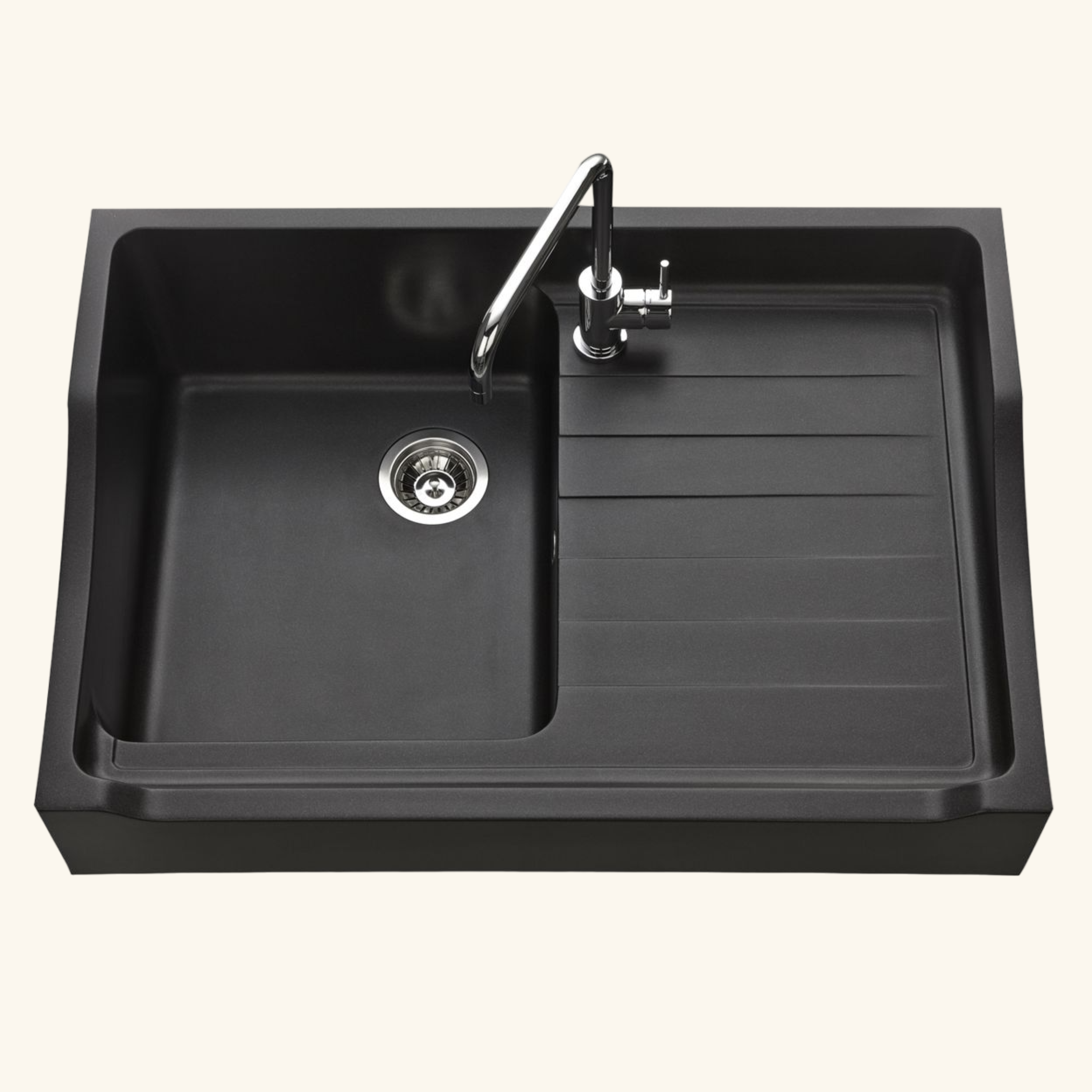 Évier timbre d'office granit noir Kümbad TAMARIN 1 bac 1 égouttoir ...