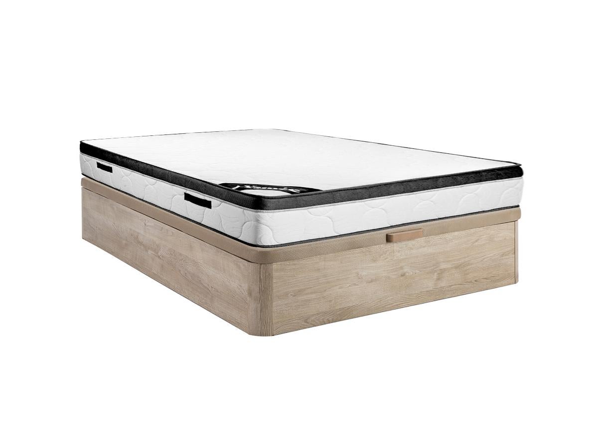 Ensemble 140 x 190 cm sommier coffre naturel clair + matelas mousse ép ...