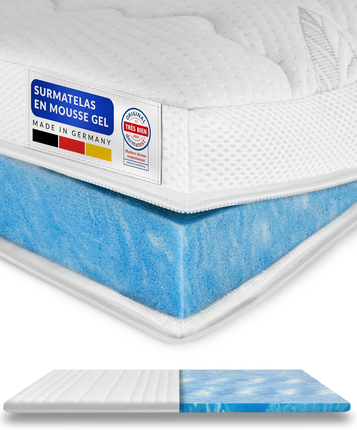 Cubrecolchón premium de espuma de gel de 80x220 cm con RG 50, espuma ...
