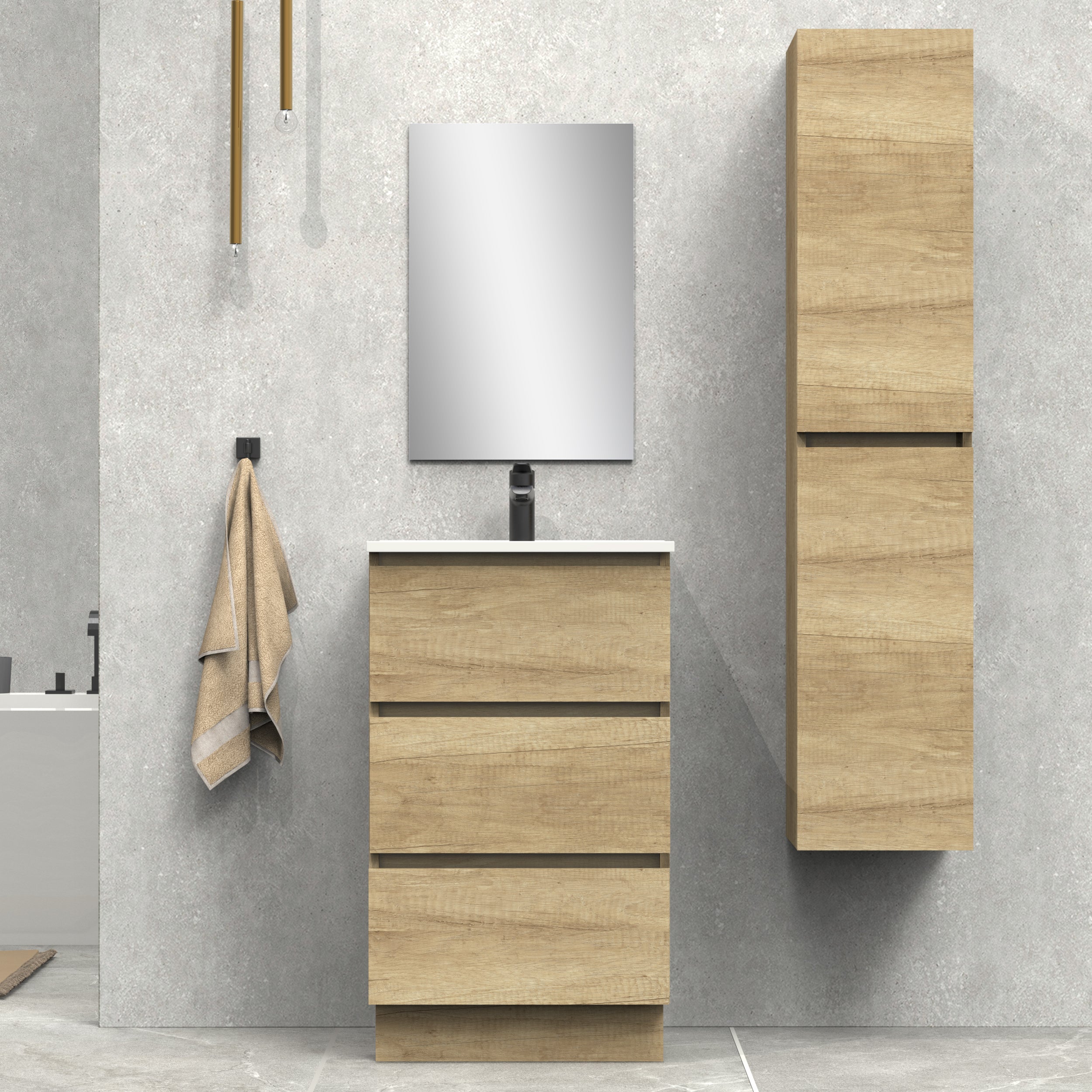 CONJUNTO DE BAÑO SPARK | MUEBLE DE BAÑO CON ZÓCALO | 50 CM NATURE| TRES ...
