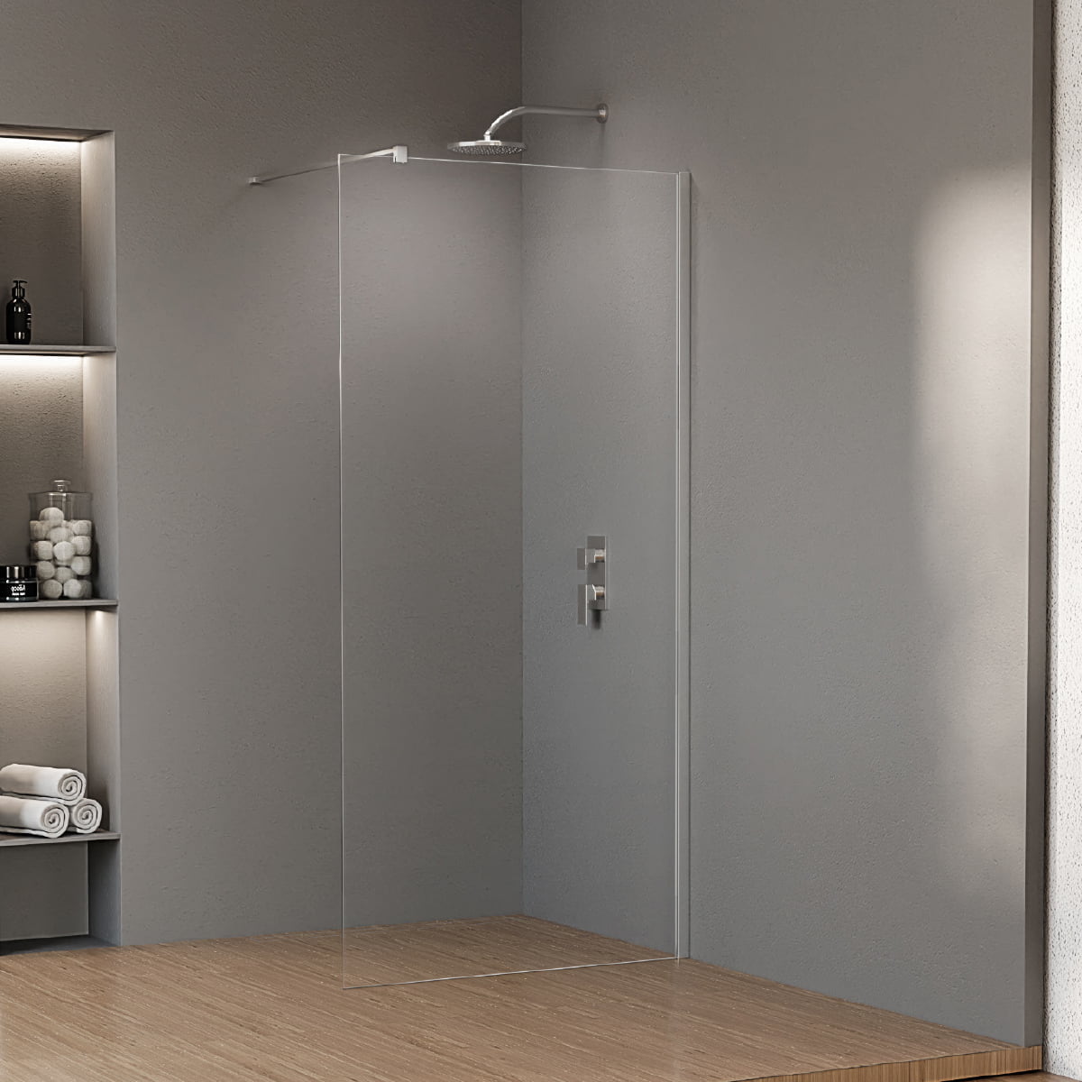 Mampara de ducha Walk-in, cristal transparente, l.100 cm, cromo AROSA ...