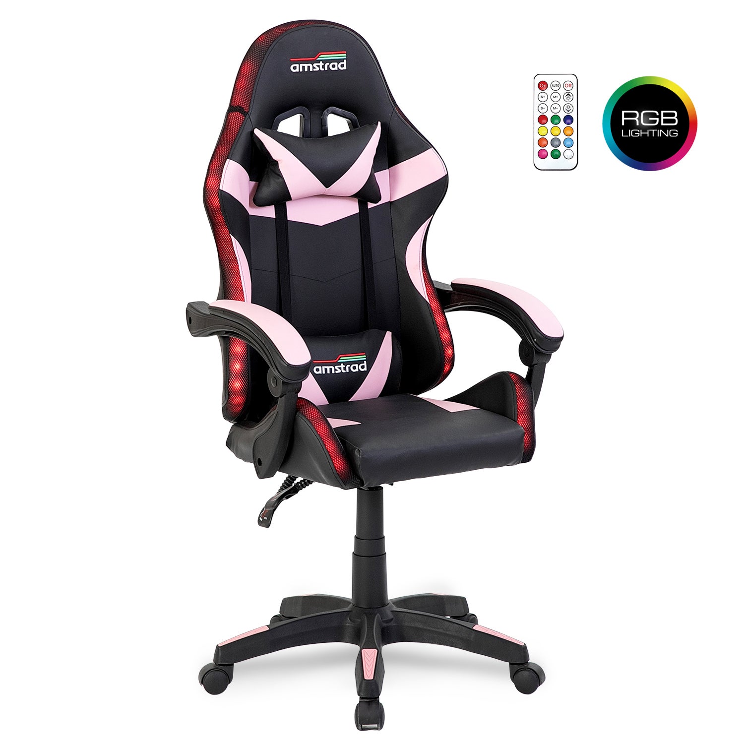 Amstrad AMS-900-LED-PINK Fauteuil / Chaise de bureau Gamer noir rose ...
