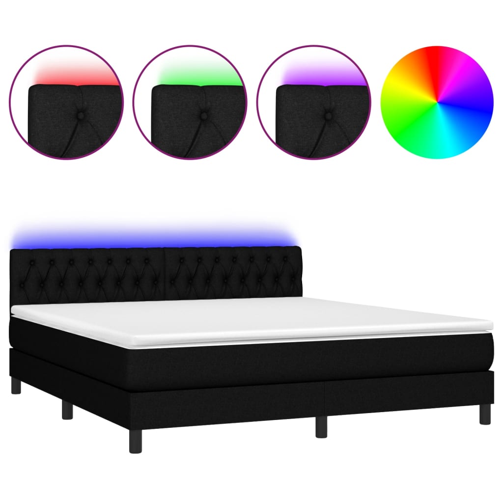 Cama box spring colchón y luces LED tela negro 180x200 cm | Leroy Merlin
