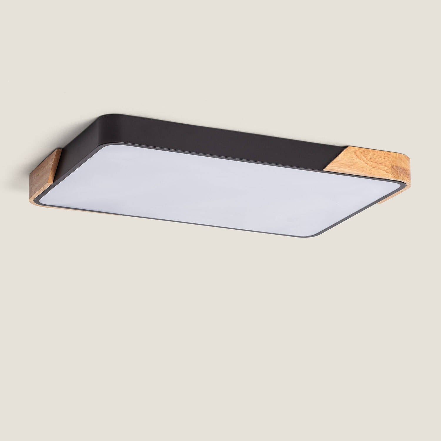 Ledkia Plafón LED 30W Rectangular Madera y Metal 625x425 mm CCT Seleccionable Semi-Dari ...