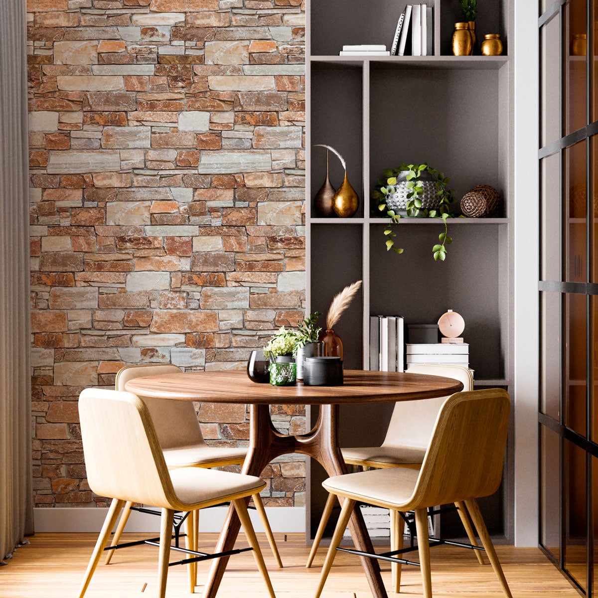 Papier peint intissé pré-encollé - PAREMENT EN PIERRE ROUGE - 1 rouleau ...