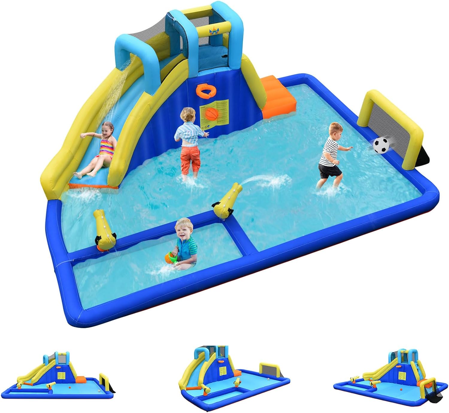 Trampolín inflable de tela Oxford con tobogán y pistola de agua, zona ...