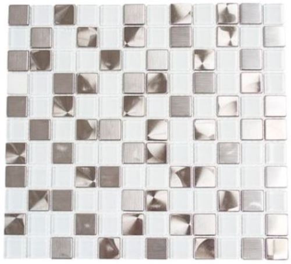 Mosaïque de verre carrée mélange d'acier blanc translucide mélange d ...