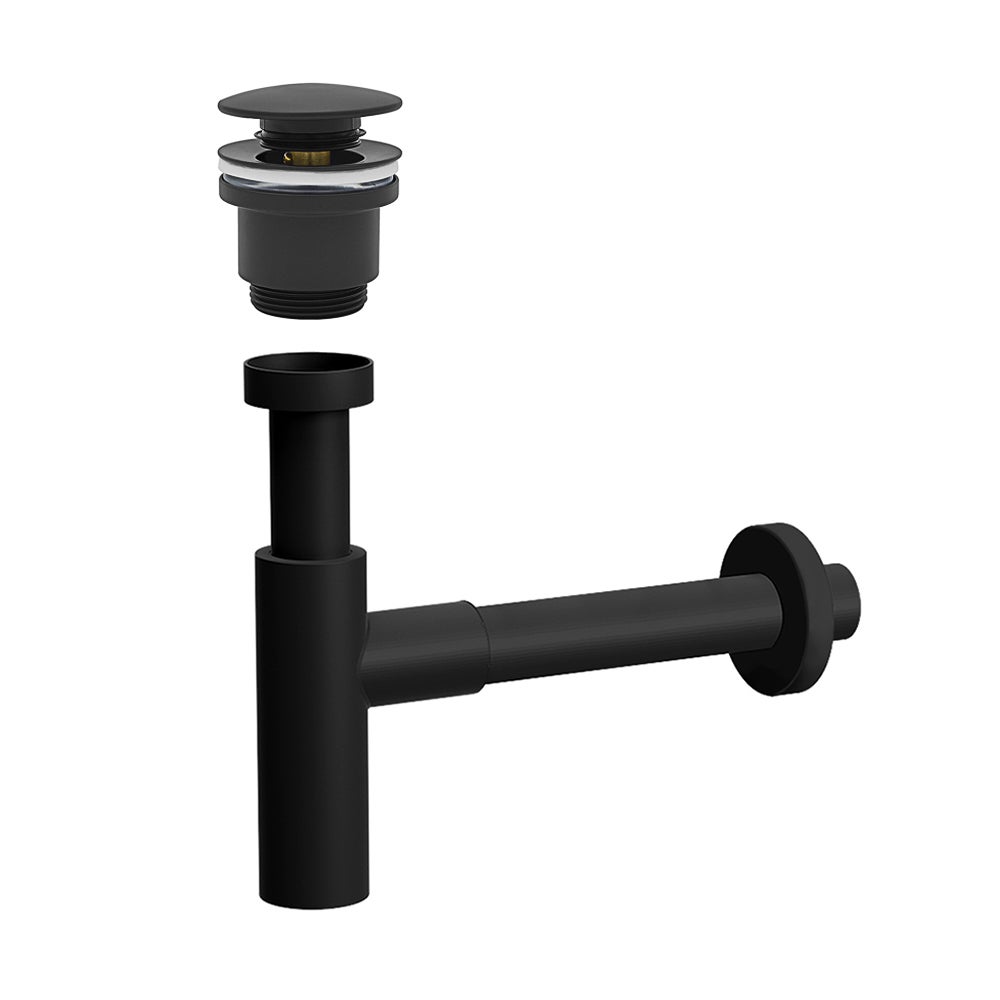 Siphon de lavabo en forme de tonneau rond noir mat avec bonde click ...