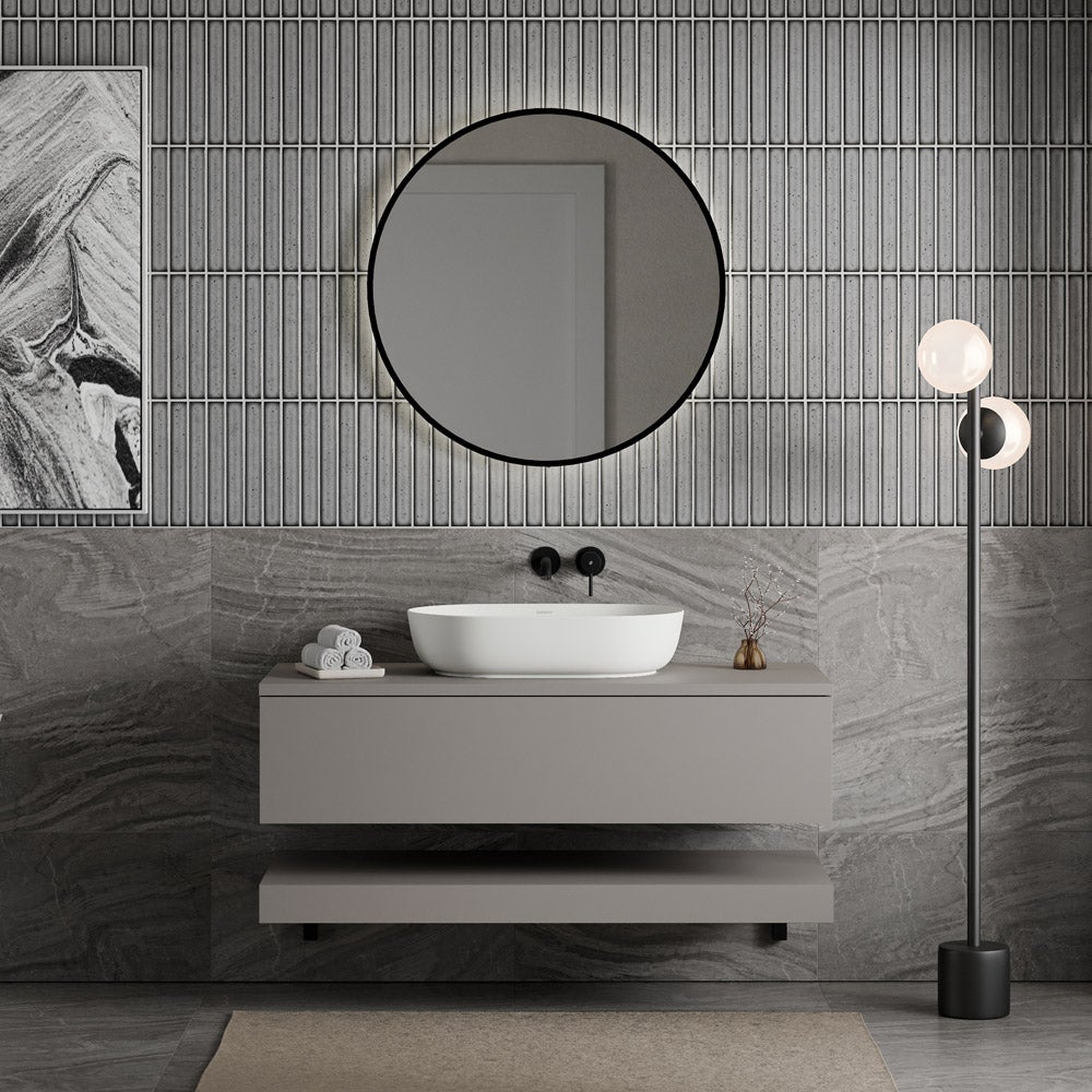 BERNSTEIN - Ensemble 2 Meubles suspendus Gris mat: meuble sous-vasque ...