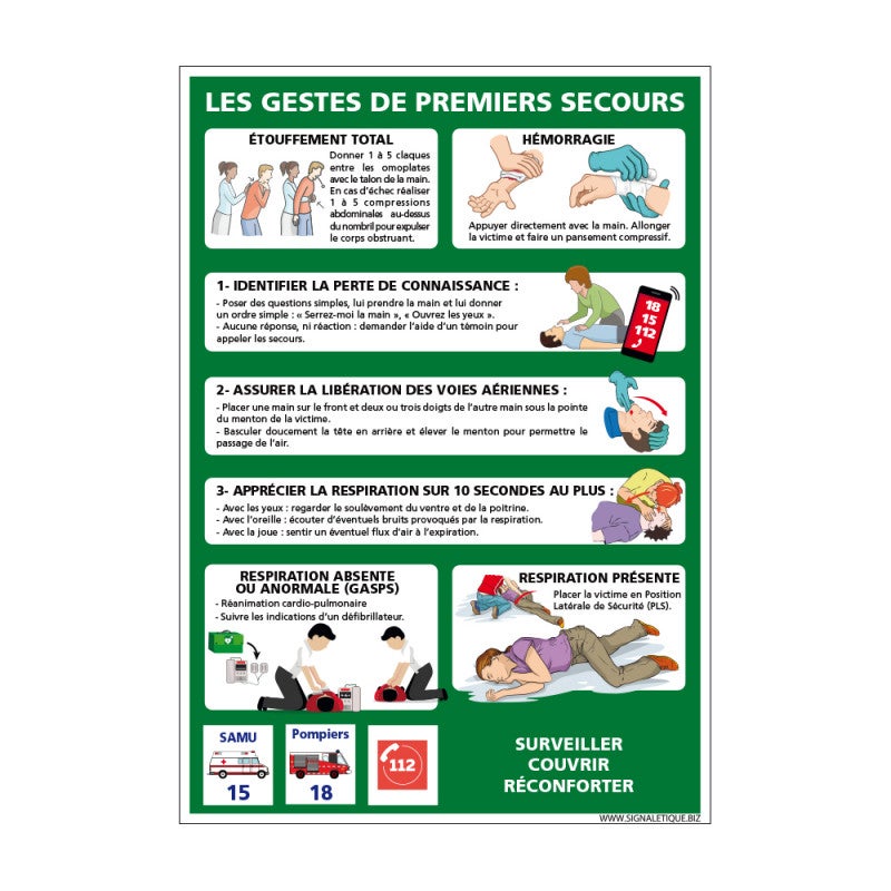PANNEAU GESTES DE PREMIERS SECOURS (B0449) 210 x 300 mm Matière Adhesif ...