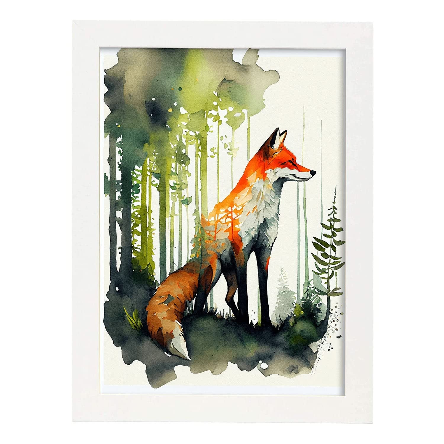 Renard Dans La Forêt Affiche En Impression De Style Aquarelle ...