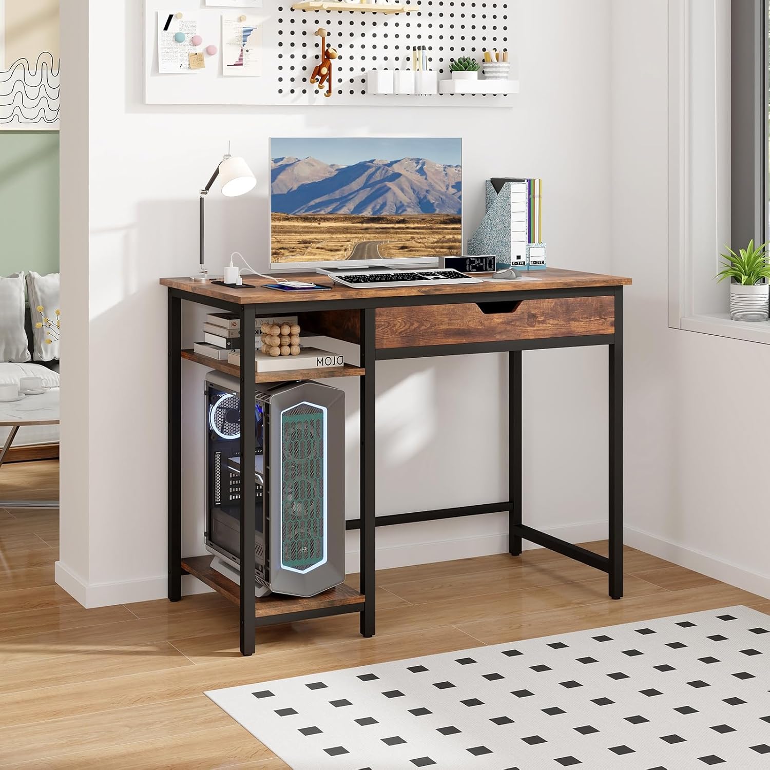 Bureau d'ordinateur avec tiroir, bureau spacieux avec station de charge ...