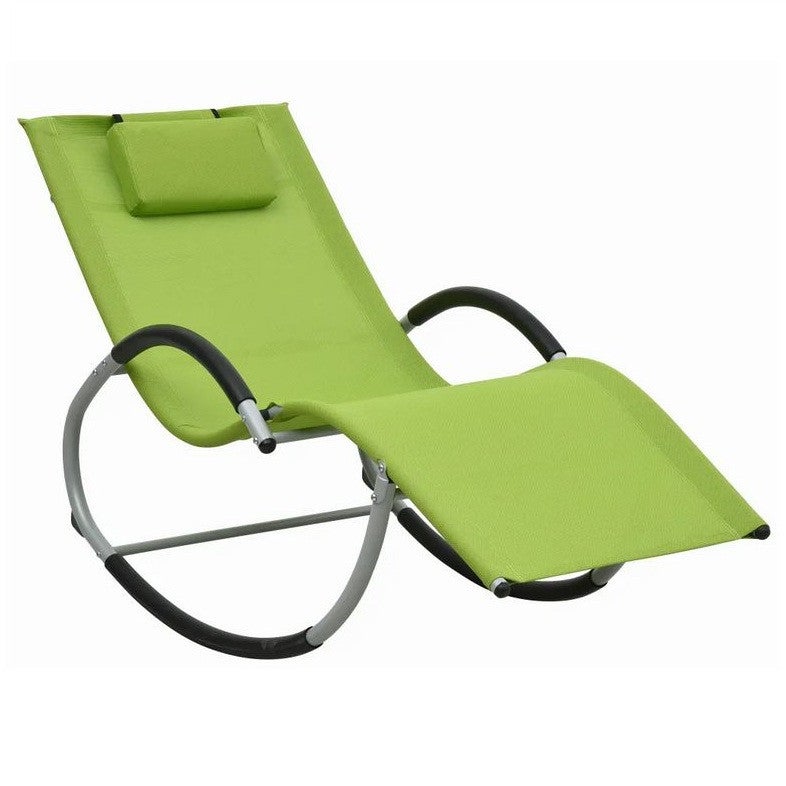Chaise longue à bascule textilène vert et métal gris Tinoo | Leroy Merlin