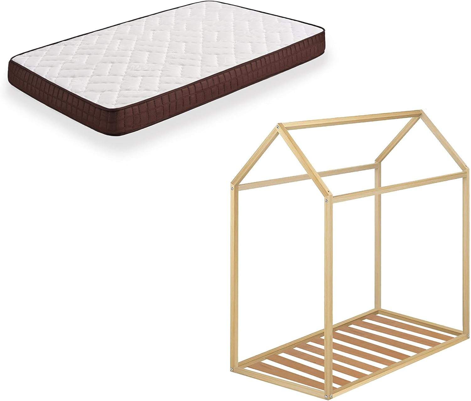 Cama infantil montessori casita madera maciza + colchón 90x190cm ...