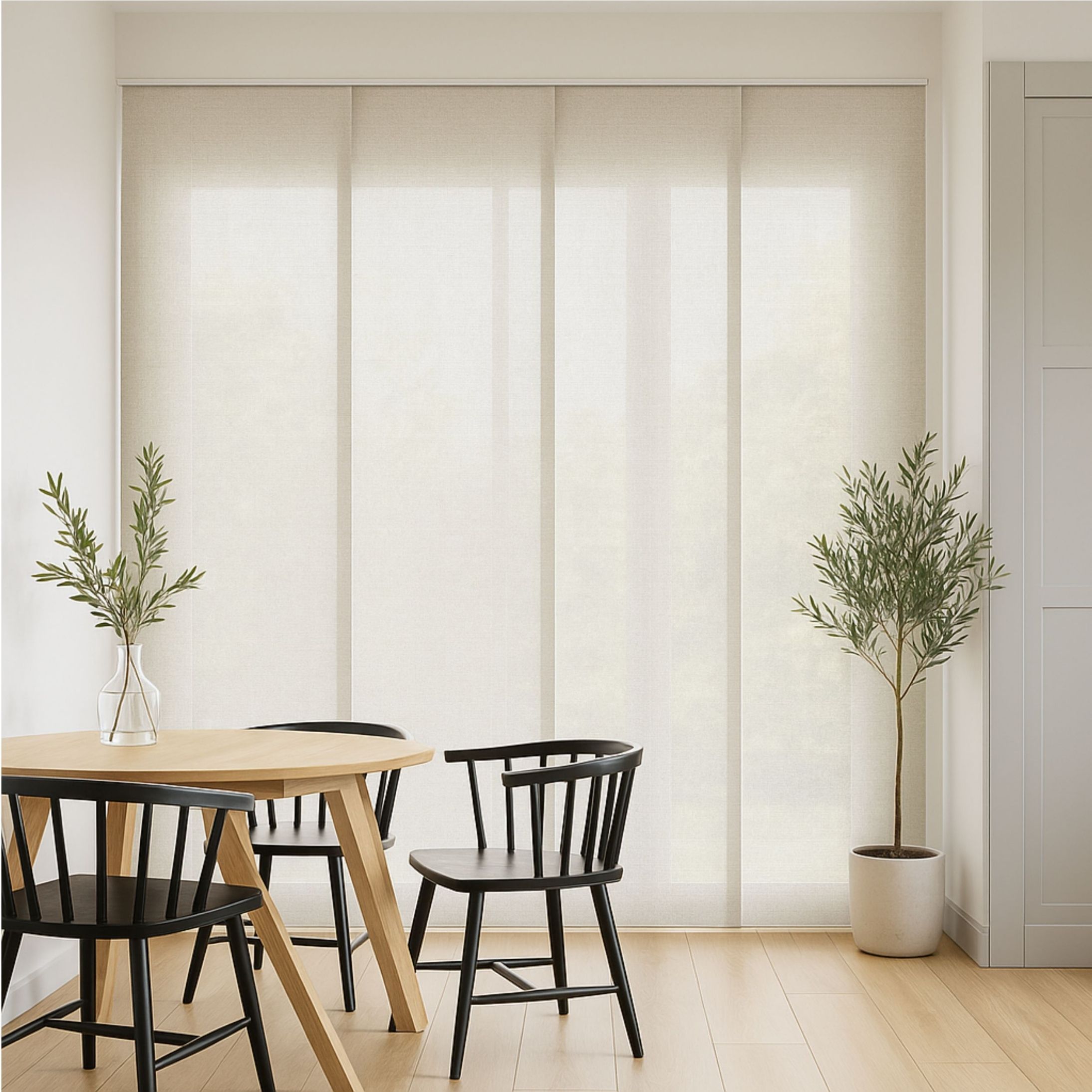 4 Paneles Japoneses WELLMIRA Linotex 60x225 cm con riel de 4 vías de ...