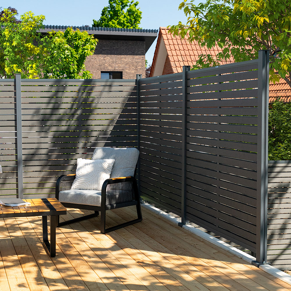 HOME DELUXE Clôture pare-vue WPC ALIRA Gris foncé - 4 x élément + 5 x poteaux | Pare-vue ...