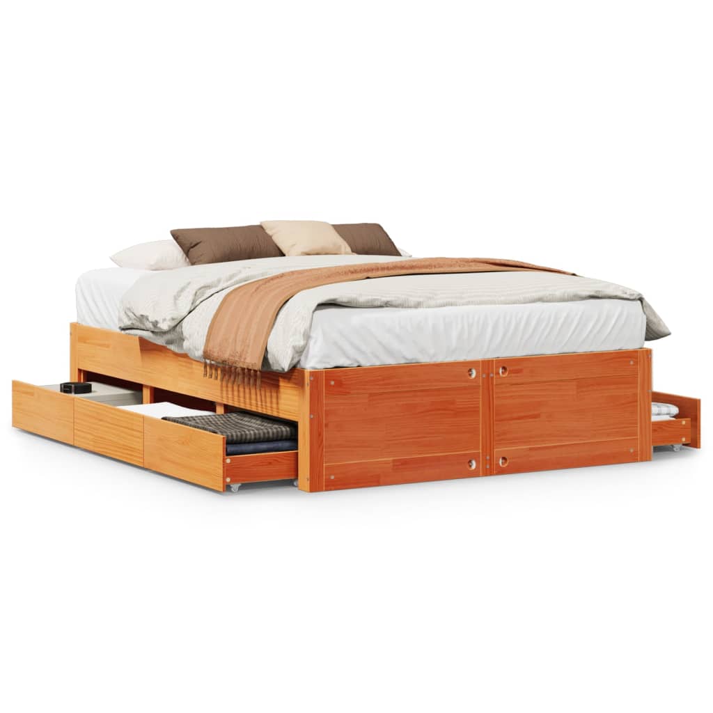 Lit Double | Lit Adulte | Cadre de lit sans matelas avec tiroirs brun ...