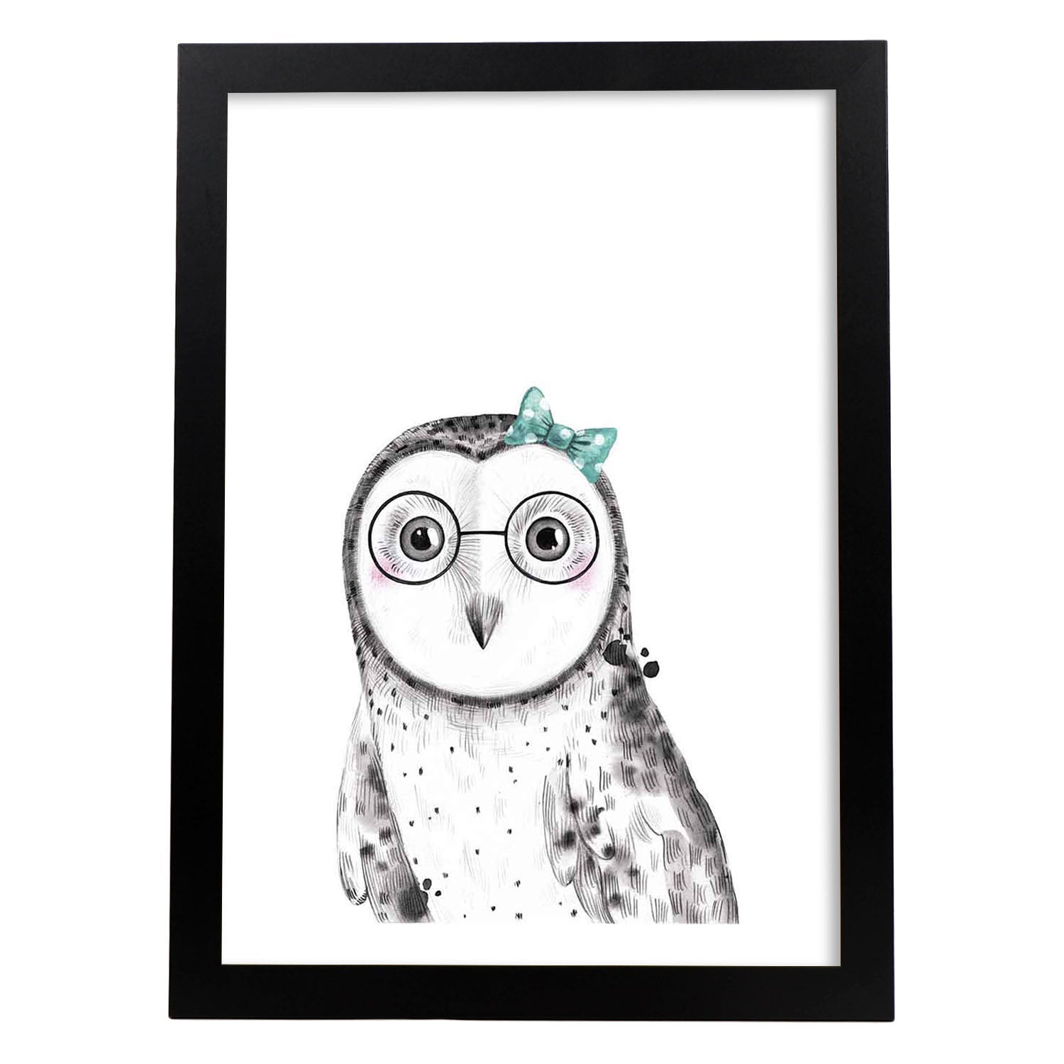 Lámina Infantil Buho Bebe Con Gafas Y Lazo Azul Poster Animales ...