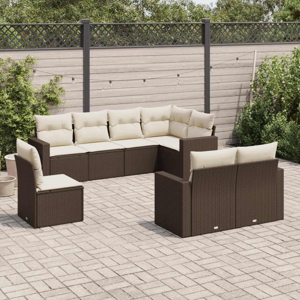 Set Divani da Giardino 8 pz con Cuscini Marrone in Polyrattan Unico ...