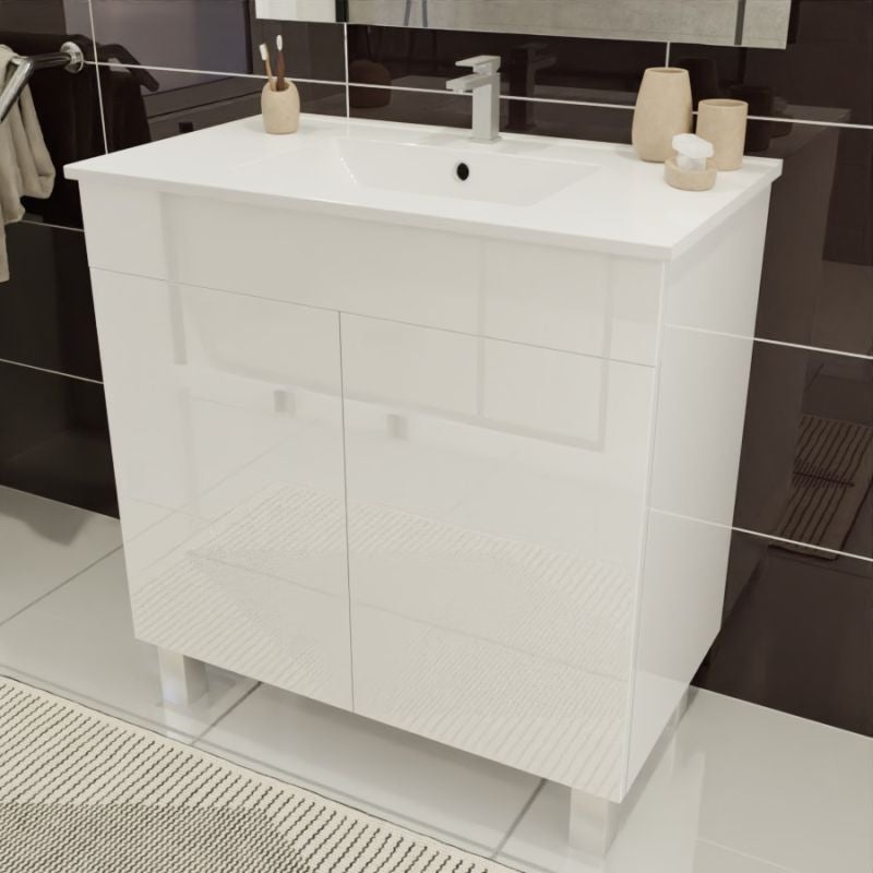 Meuble salle de bain sur pieds ECOLINE 80 cm - Blanc | Leroy Merlin