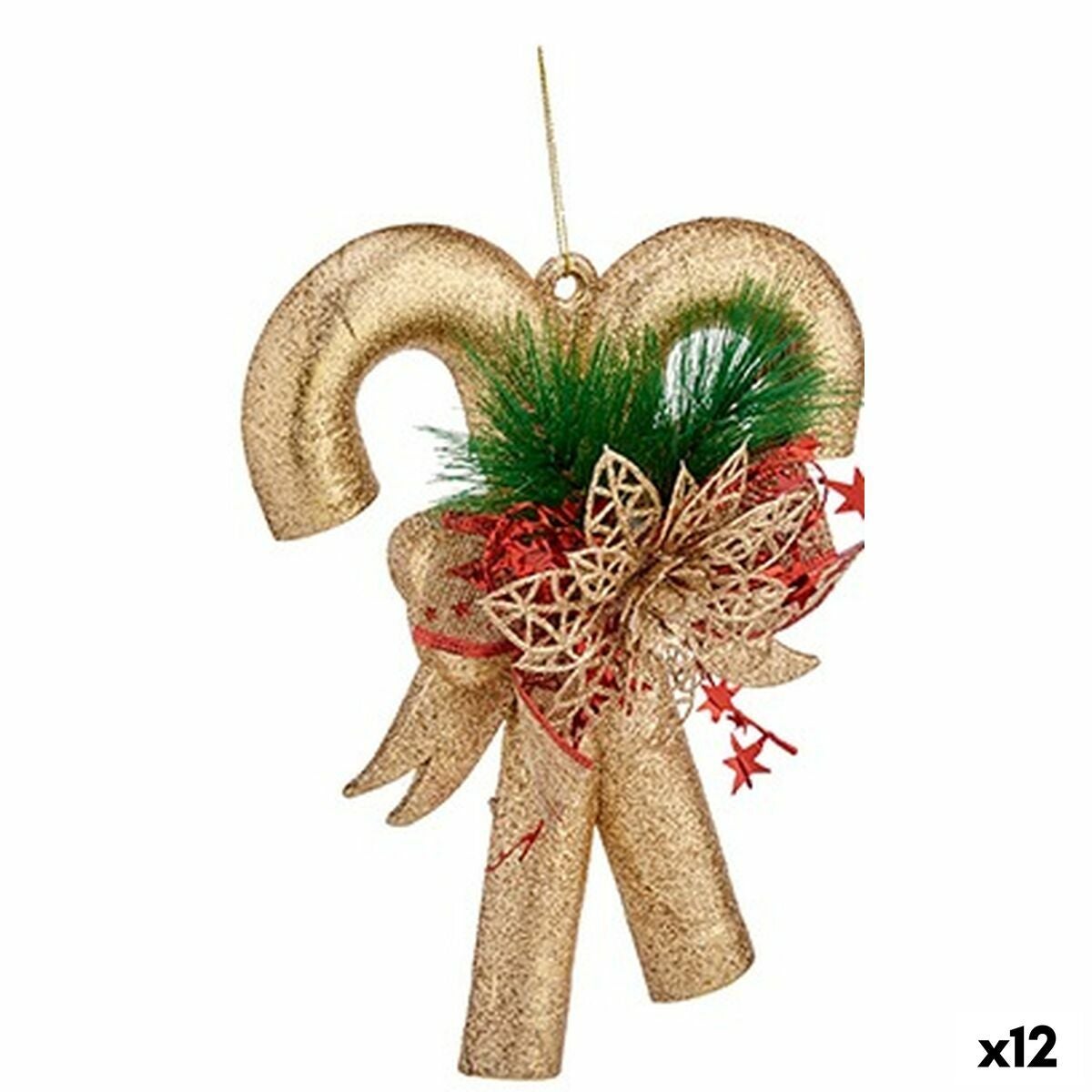 Décorations de Noël Bâton Rouge Vert Doré PVC 18 x 24 x 3 cm (12 Unités ...