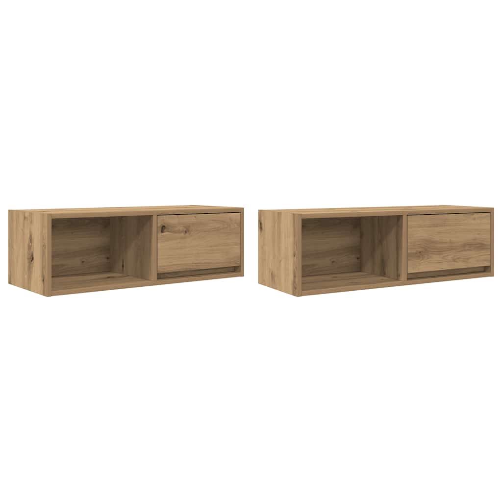 Meuble TV 2 pcs，Banc TV Moderne，Meuble de Rangement chêne artisanal ...