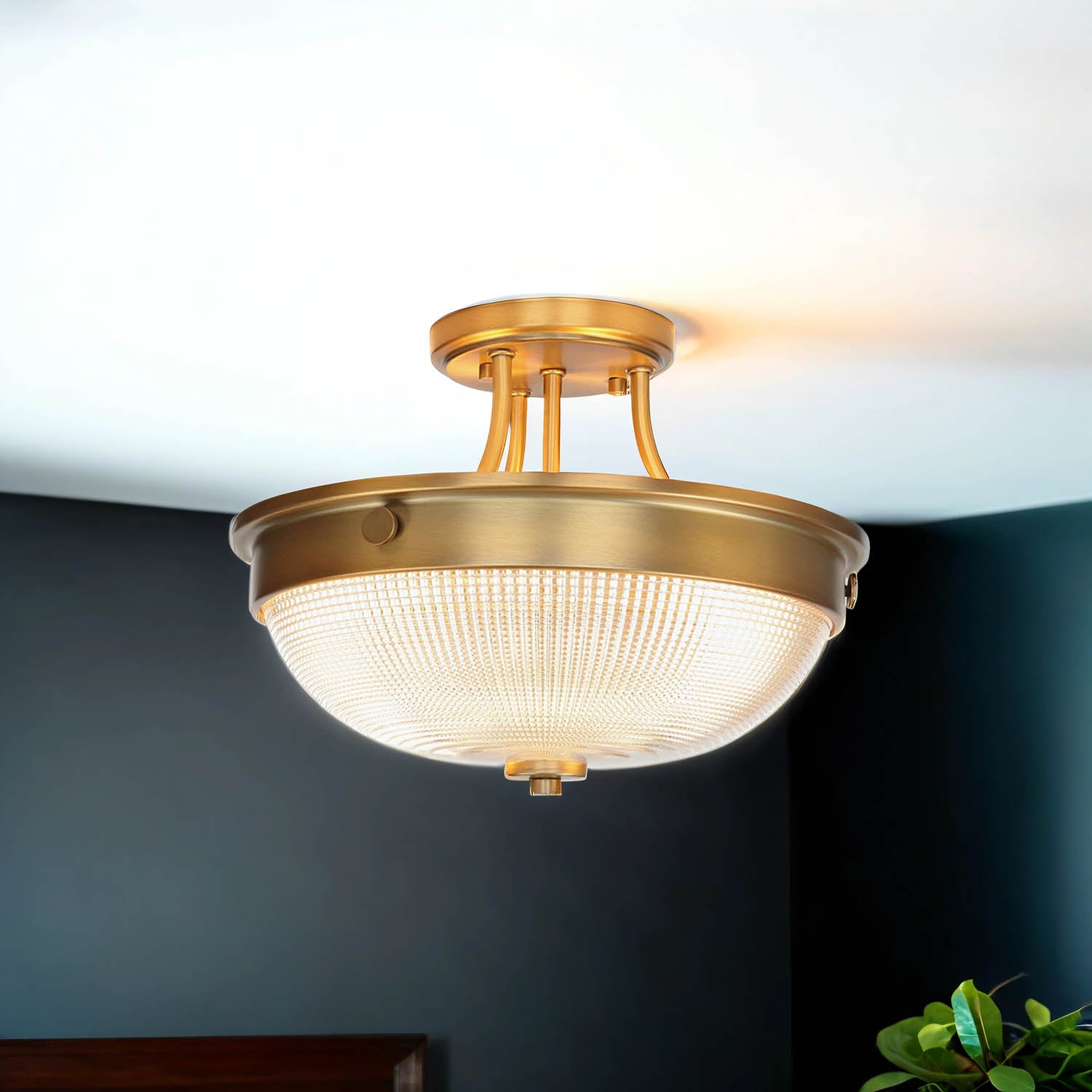 Lustre élégant ALVER Ø32cm en laiton 2xE27 lampe de design pour salle à ...