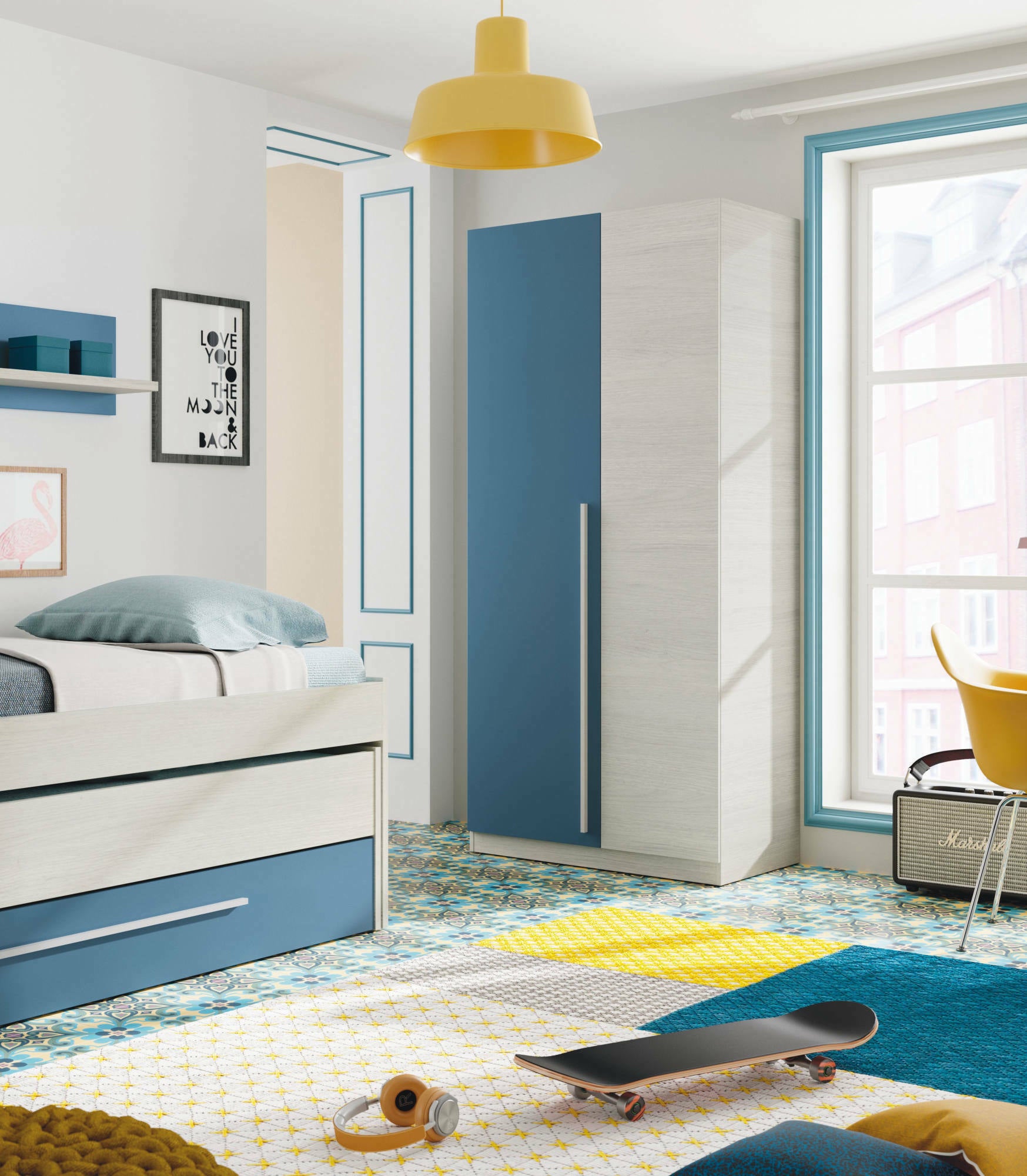 Garde-robe 2 portes Abilene, armoire de chambre, meuble avec 3 étagères ...