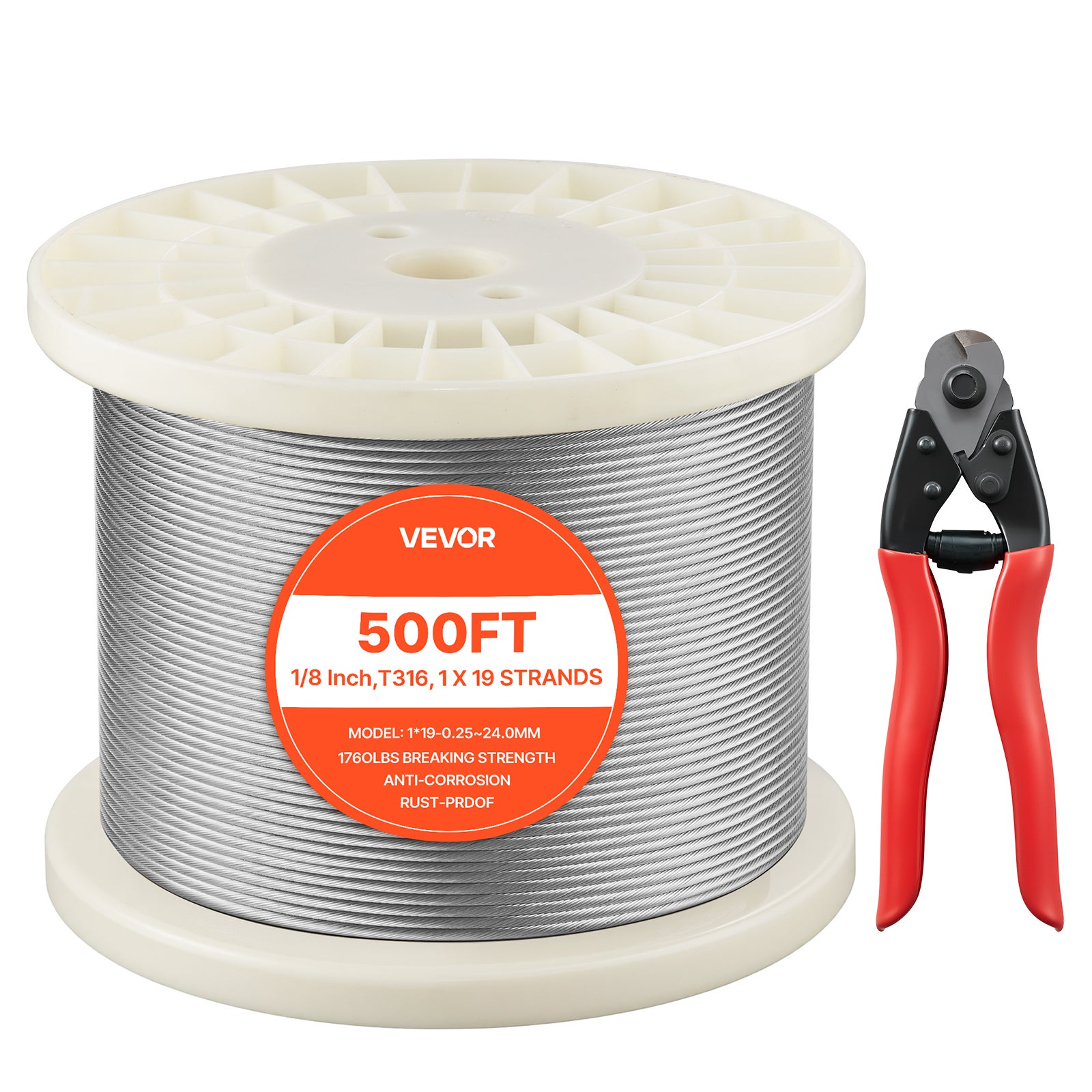 Câble Acier Inoxydable VEVOR 3,2 mm x 152,4 m Cable Inox 316 Fil Tressé ...