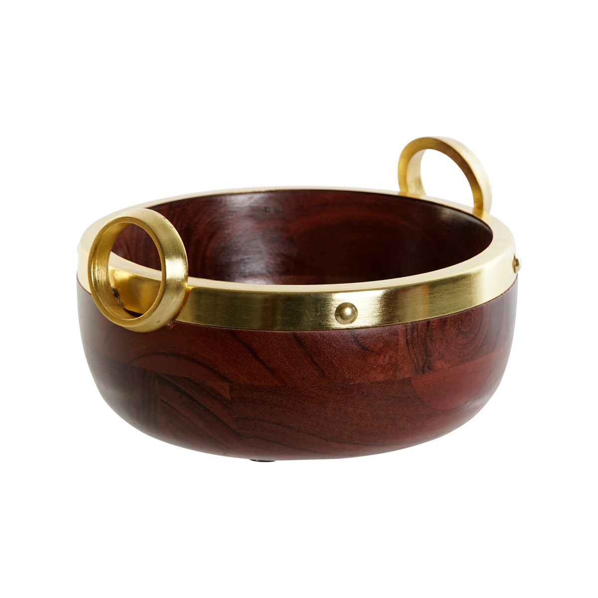 Cuenco Home ESPRIT Marrón Dorado Aluminio Acacia 19 x 17 x 10 cm ...