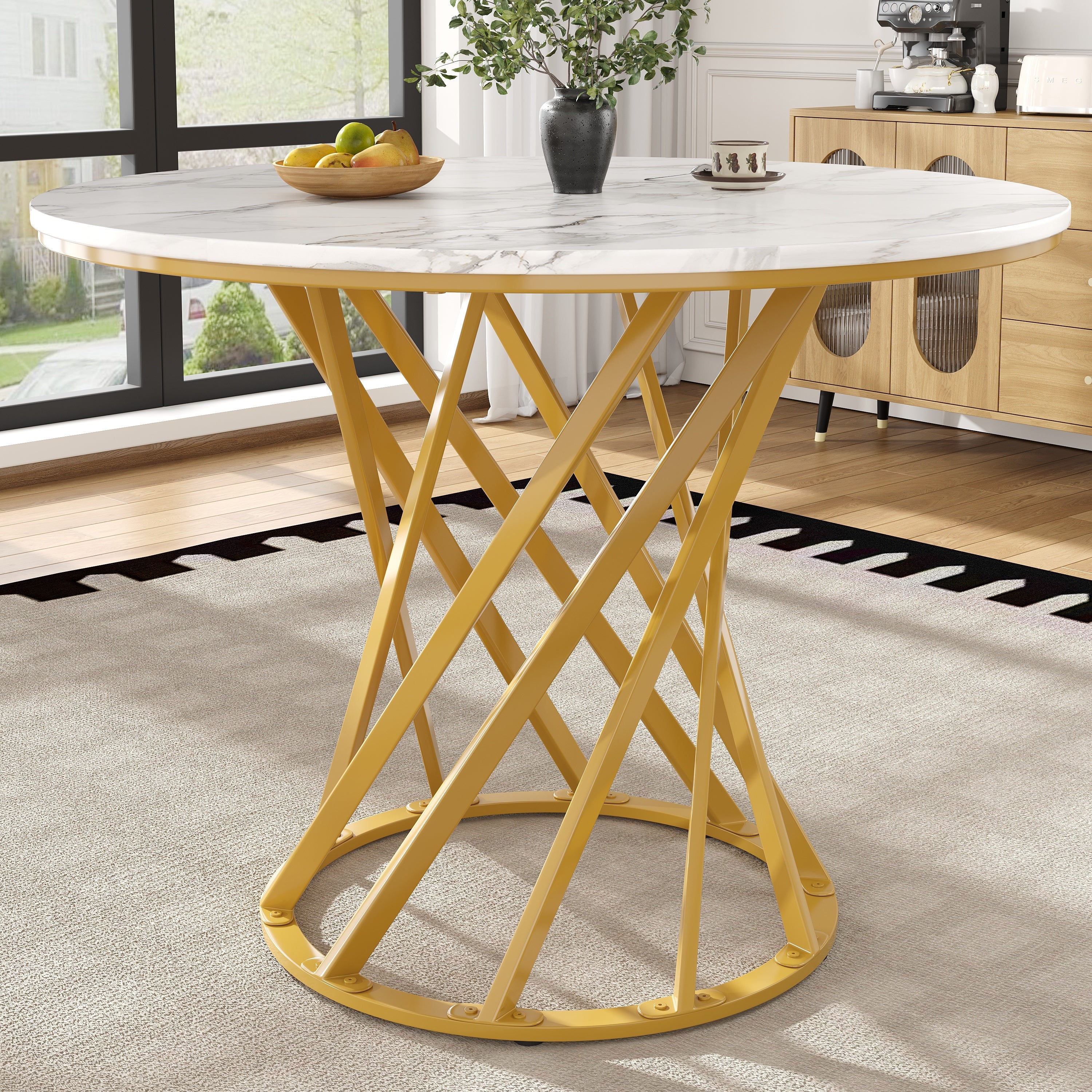 Table de salle à manger ronde 80x80x75 cm avec pieds en métal pour 4 ...
