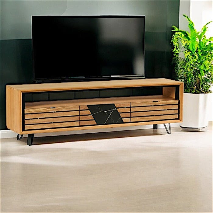Meuble tv design en bois de chêne finition miel, 3 tiroirs ESSEN ...