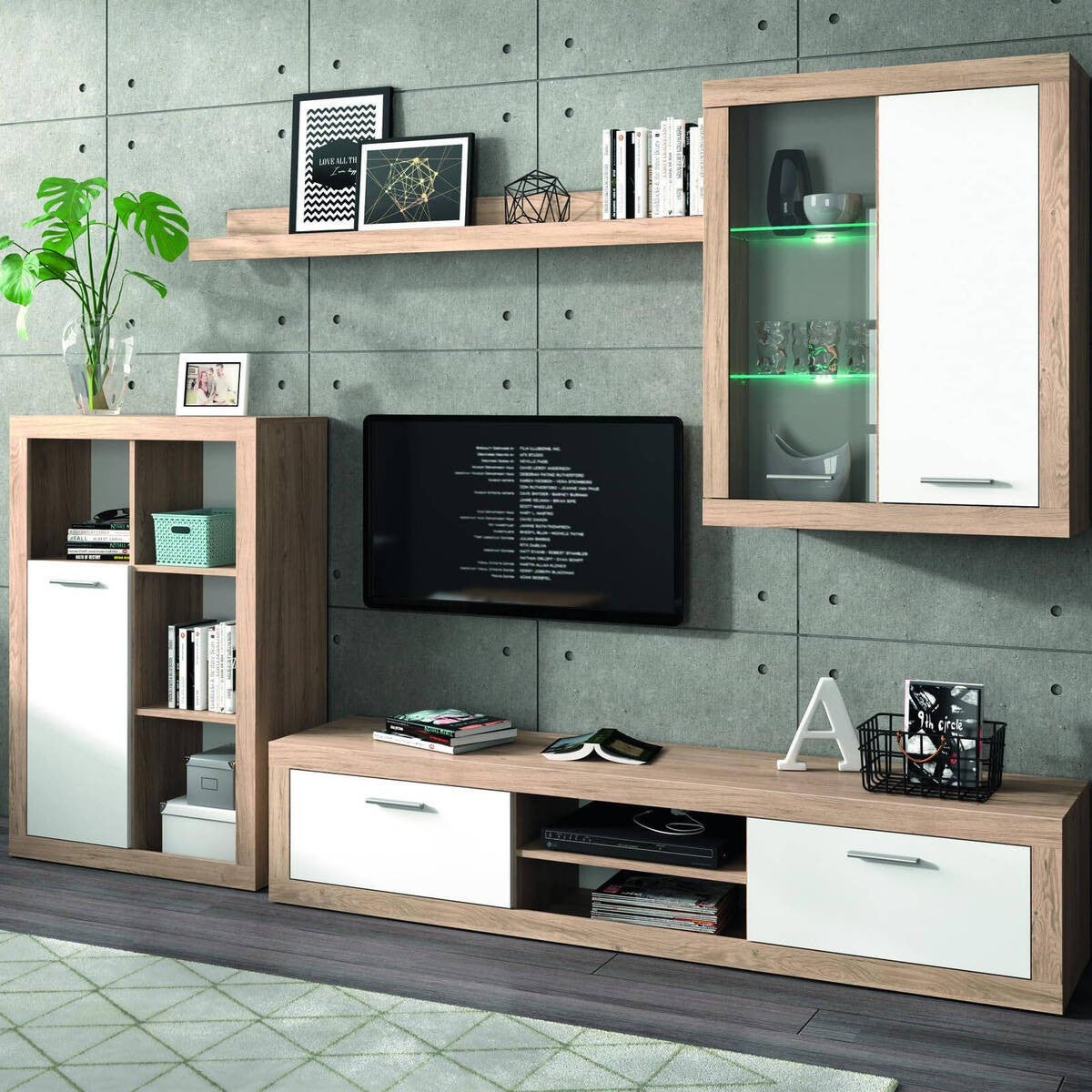 Mueble de salón modular FORMENTERA color roble y blanco de 270 cm ...