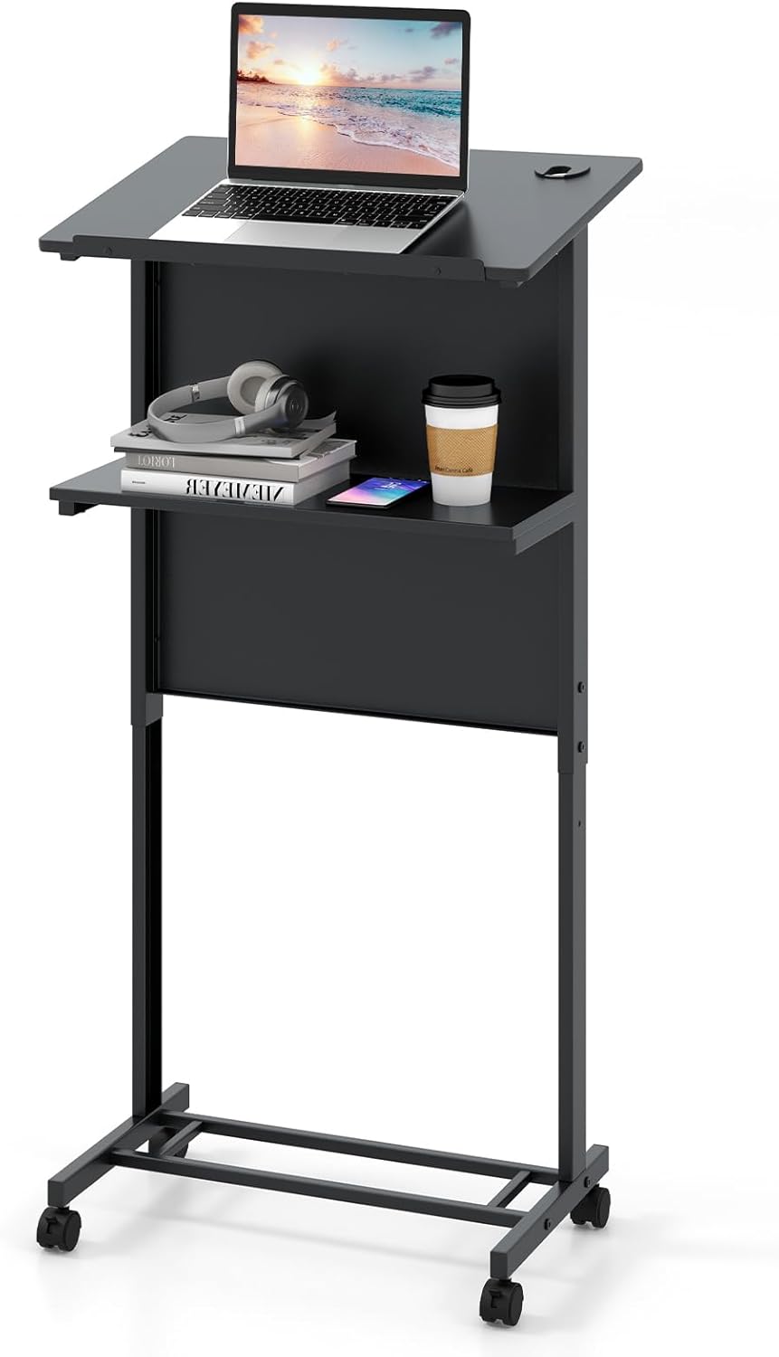 COSTWAY Podium Debout Mobile, Pupitre 108-122 cm, Petit Debout Roulant ... COSTWAY Podium Debout Mobile, Pupitre 108-122 cm, Petit Debout Roulant ...