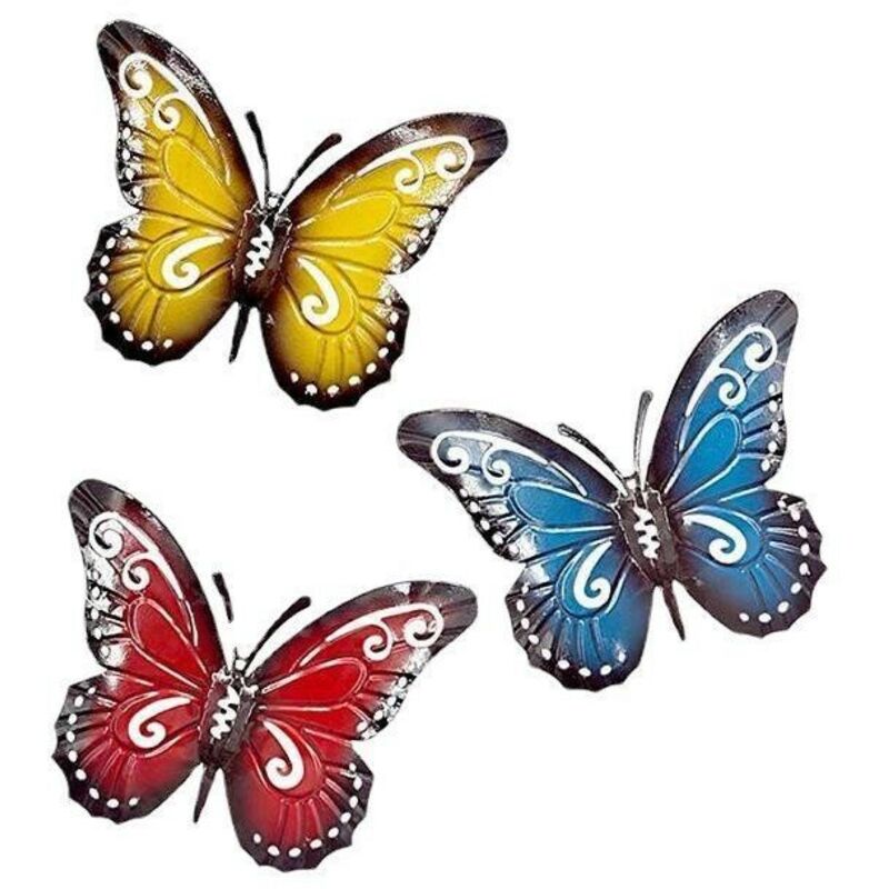 Lot de 3 papillons en métal pour décoration murale de jardin, idéal ...