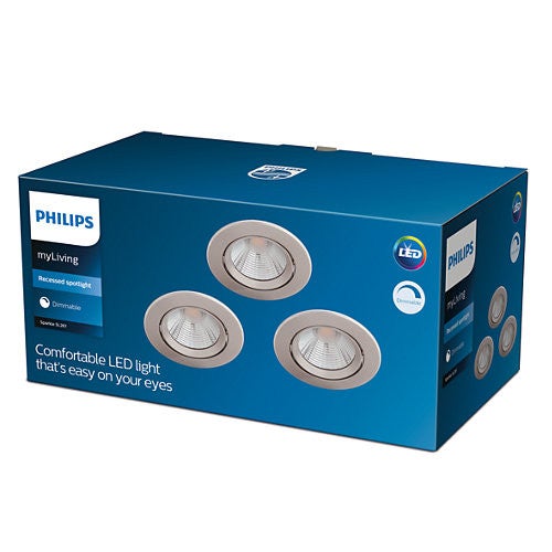 Pack de 3 Spots Downlight LED Dimmable Sparkle 5.5W Coupe Ø 70mm Nickel ...