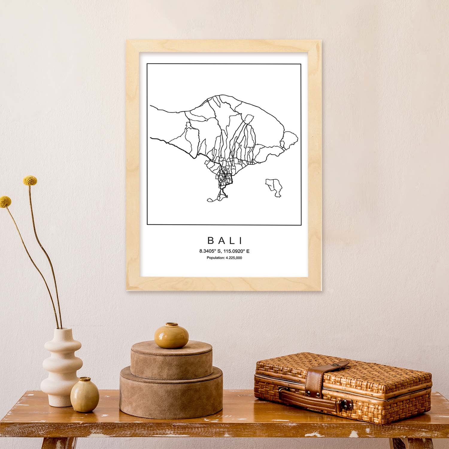 Bali City Map Sheet Nordic Style In Black And White Poster A4 ...