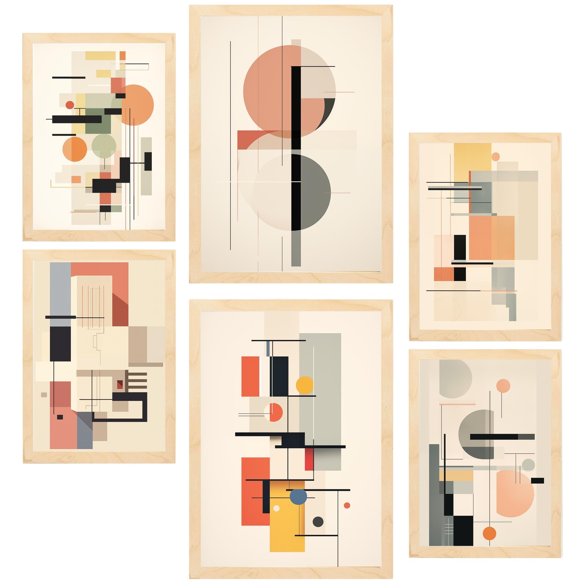 Set De 6 Bauhaus Colores Pastel Rosa Celeste Gris Cuadros Con ...