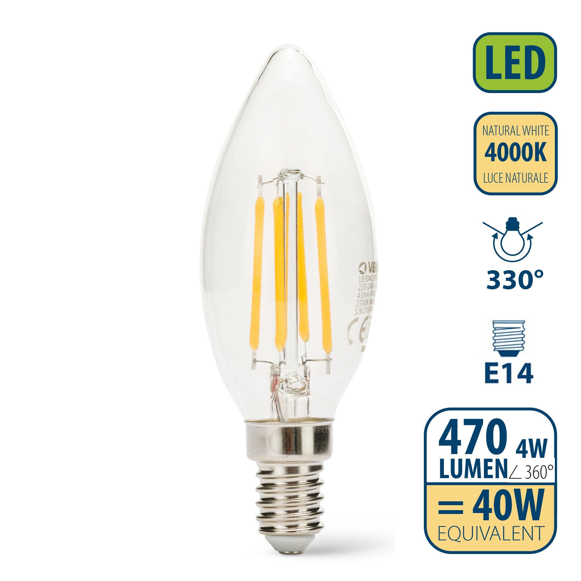 Ampoule à filament LED, Olive C35, 4W / 470lm, culot E14, 4000K | Leroy Merlin