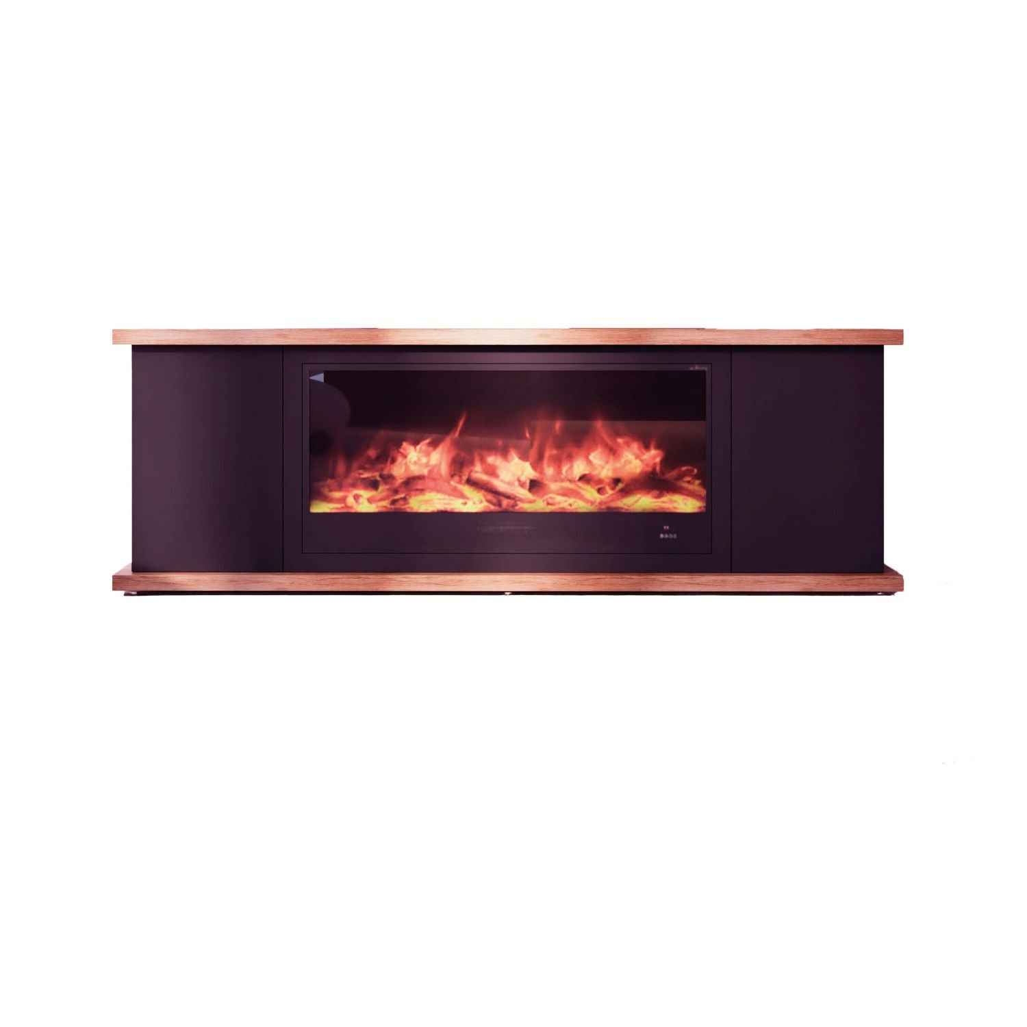 Black Cabinet with Electric Fireplace Arosio 108 - Lacquered Wood and ...
