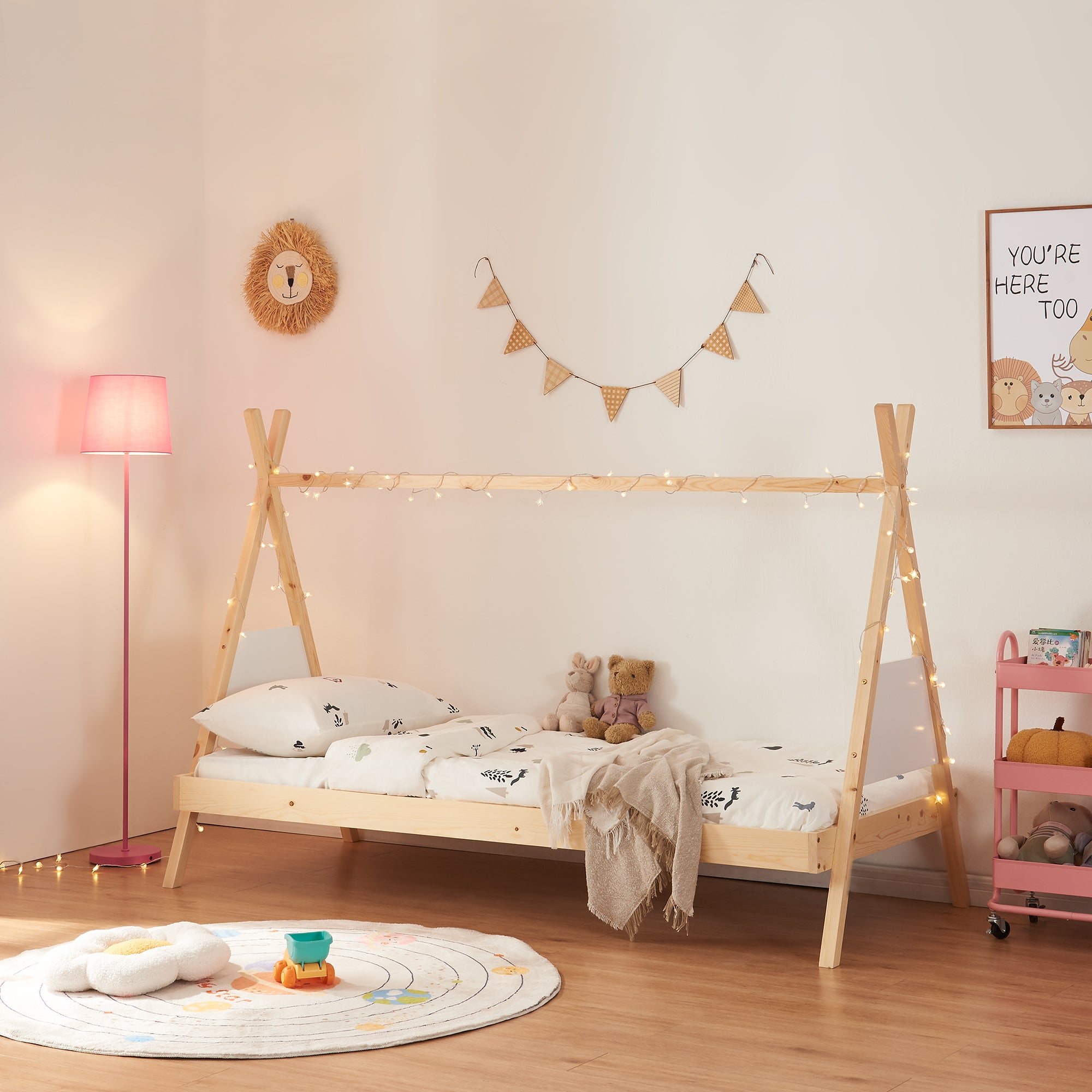 Lit tipi pour enfant Siikajoki bois de pin 90 x 200 cm naturel blanc ...