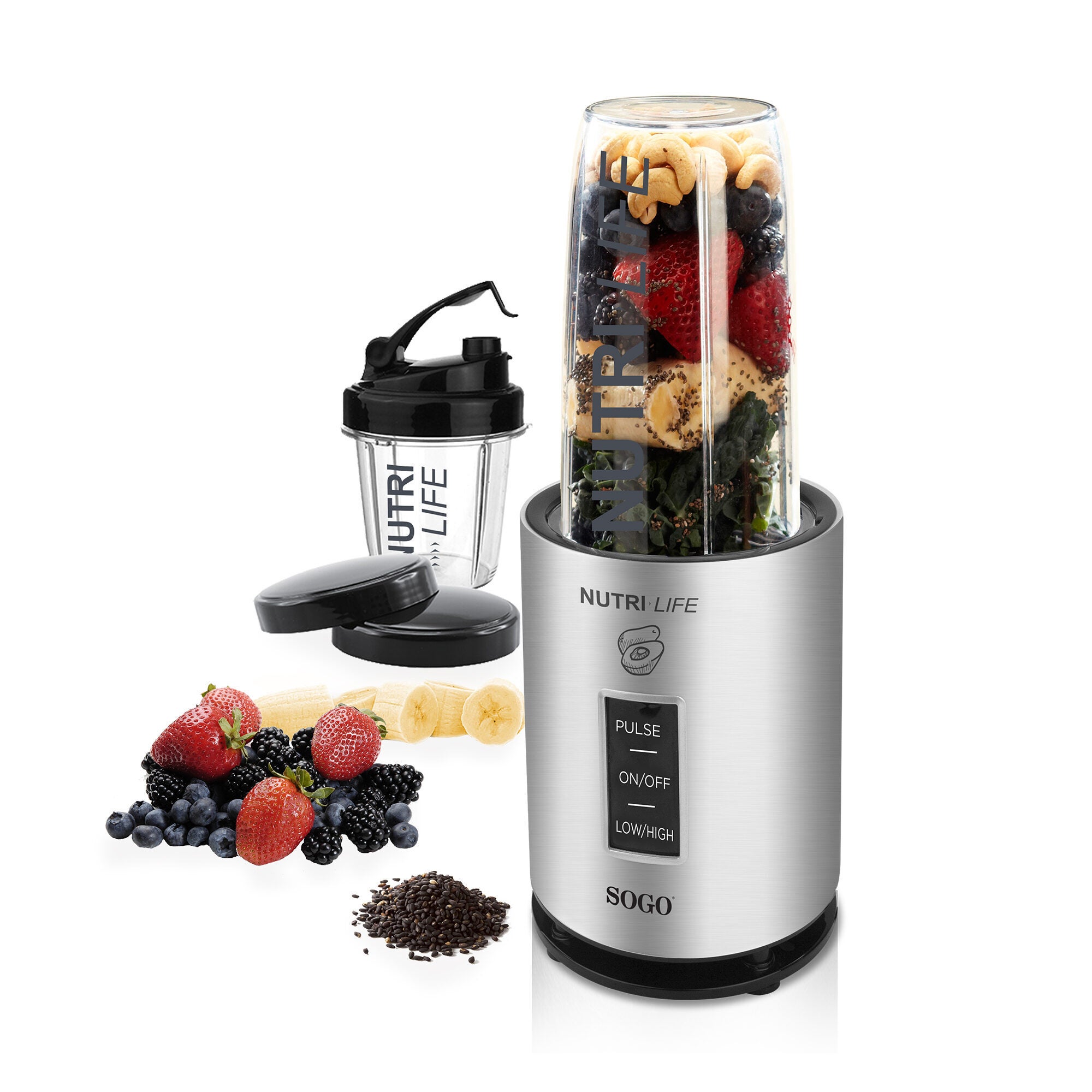 SOGO Frullatore Nutri-Life 1200W – Mixer Potente per Smoothie, Frullati, Tritaghiaccio, 2 ...