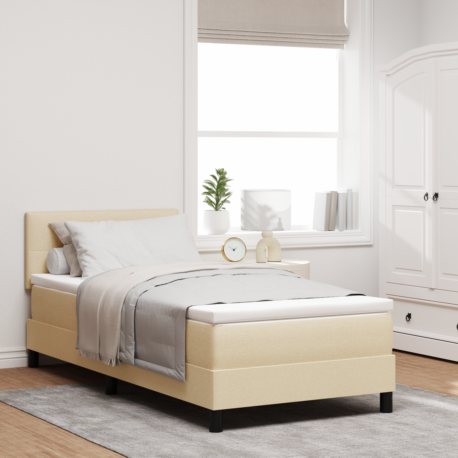 Lit box spring avec matelas crème 90x200 cm en tissu | Leroy Merlin